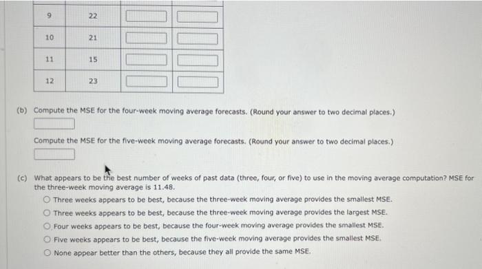Solved a) Compute four-week and five-week moving averages | Chegg.com