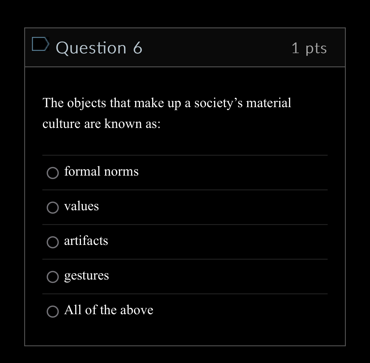 Solved Question 61 ﻿ptsThe objects that make up a society's | Chegg.com