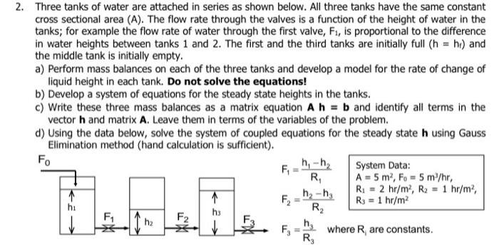 Solved 2. Three tanks of water are attached in series as | Chegg.com
