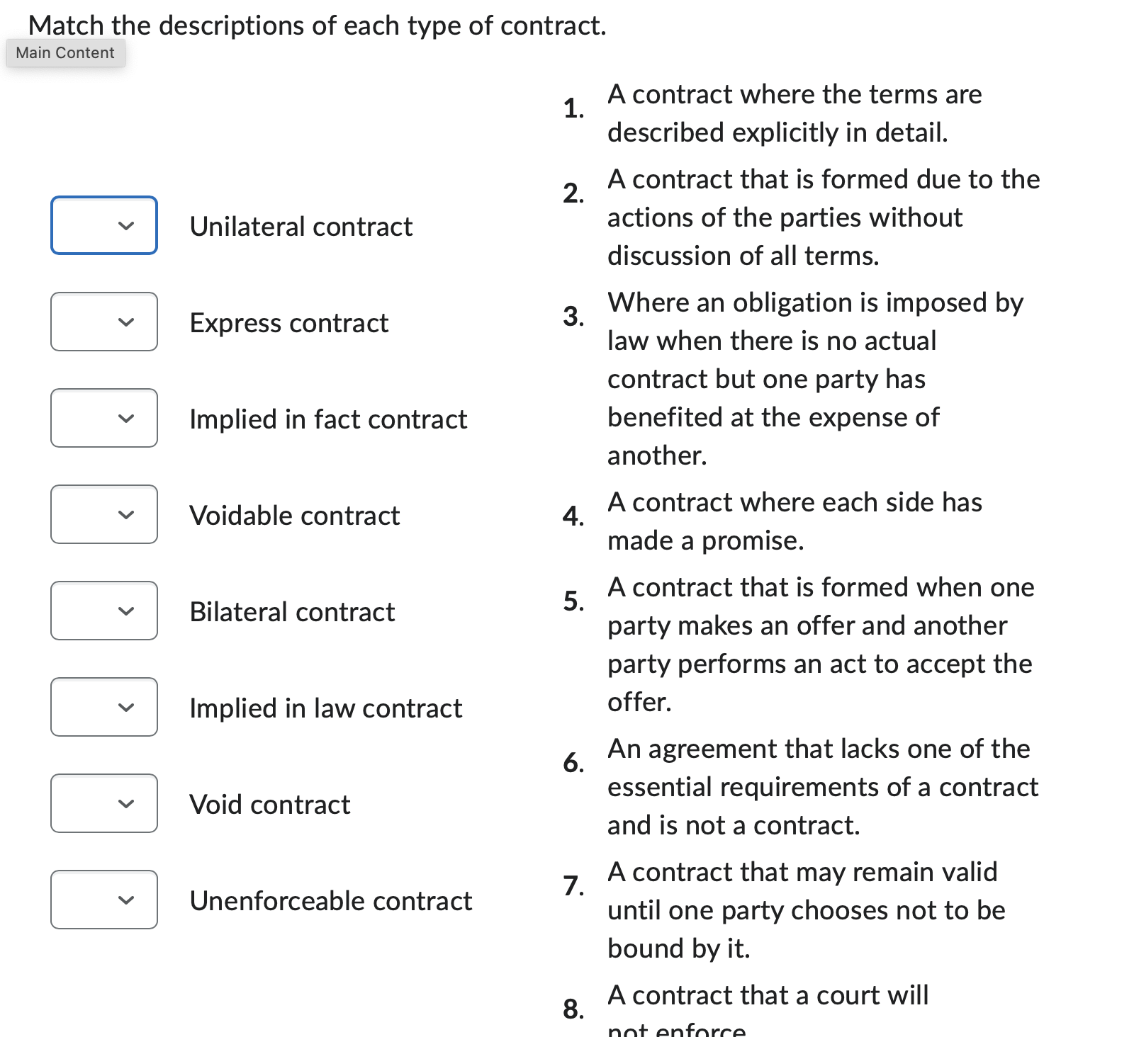 Solved Match the descriptions of each type of contract.A | Chegg.com