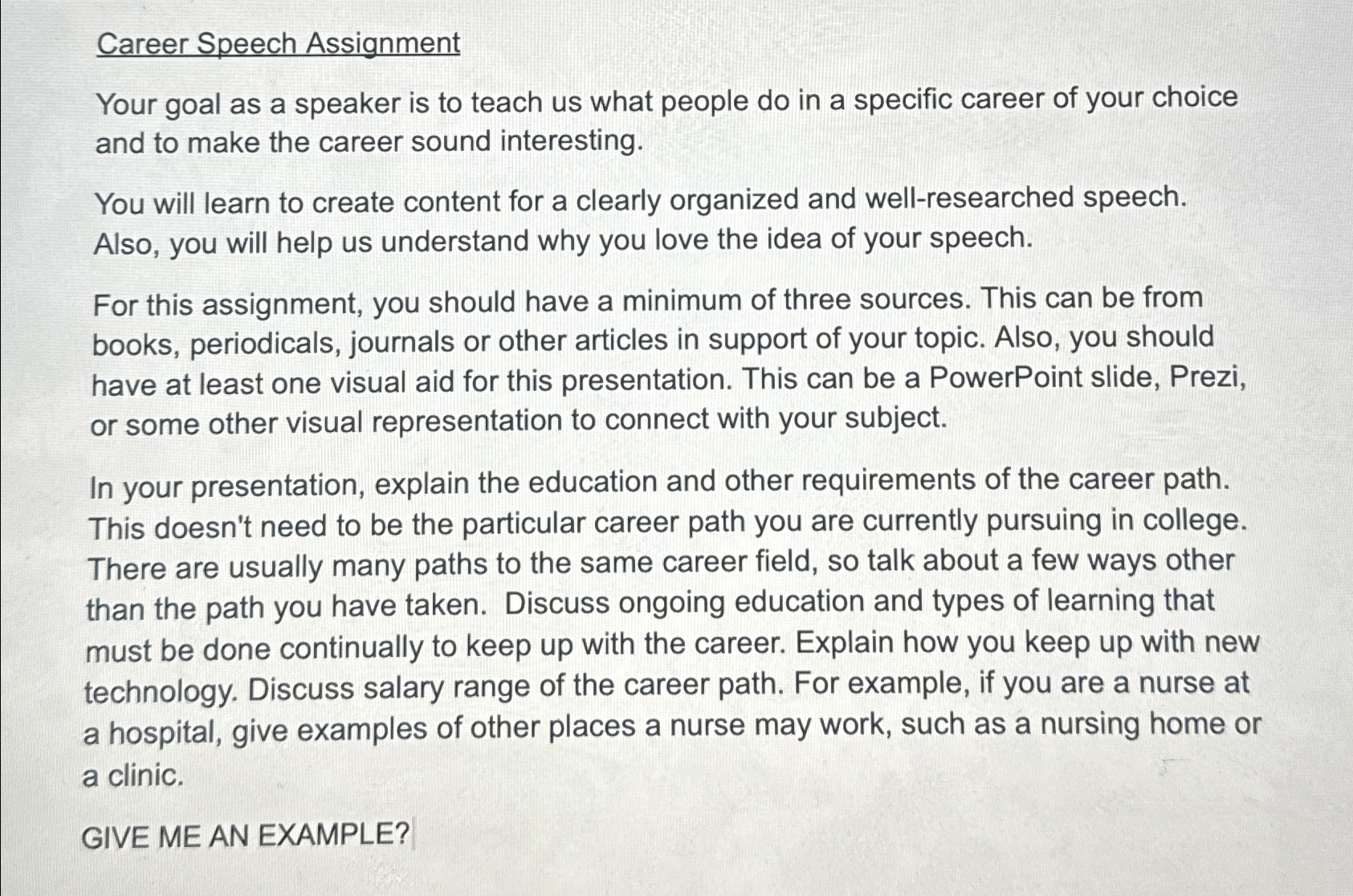 Solved Career Speech AssignmentYour goal as a speaker is to | Chegg.com