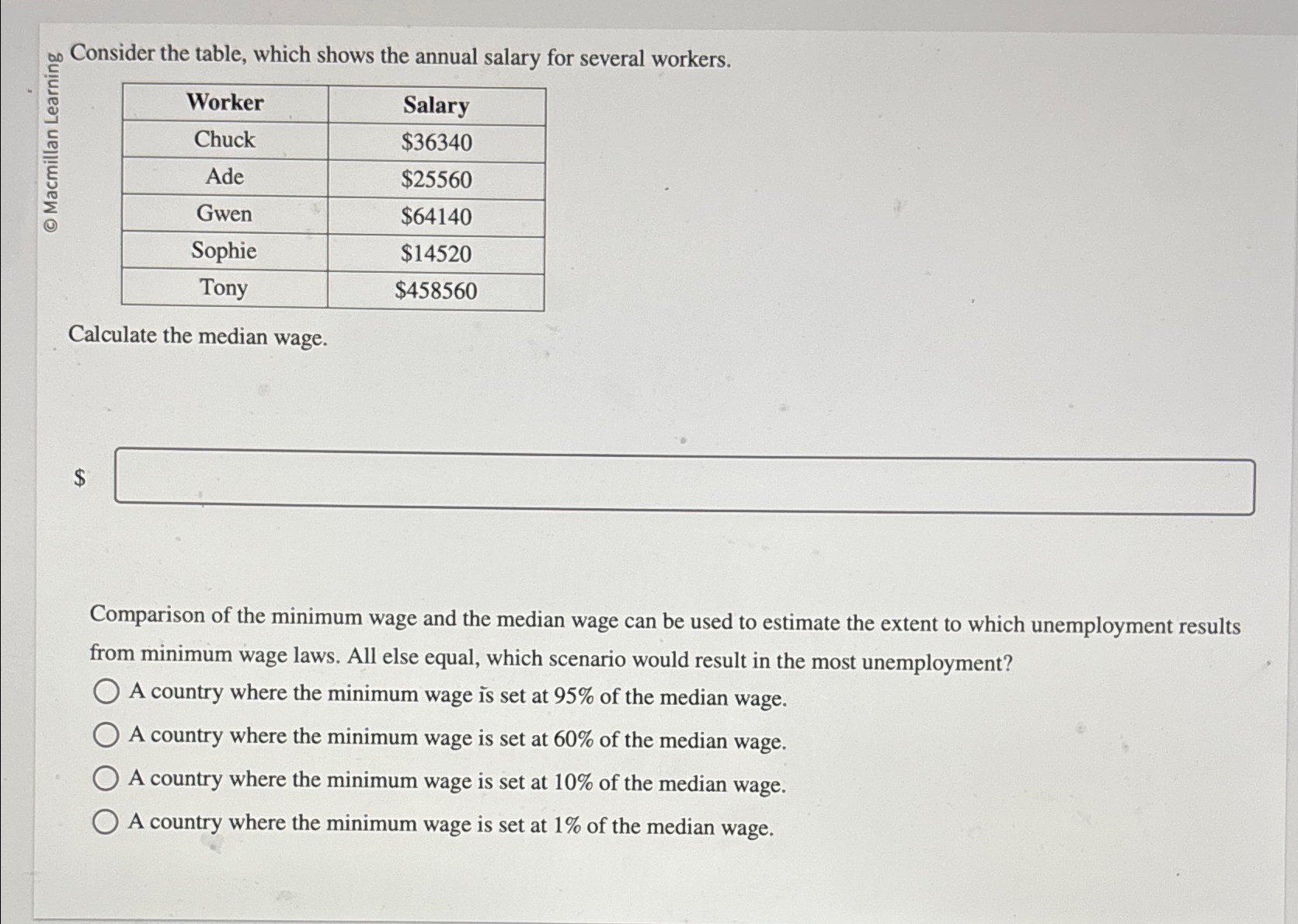 Solved Consider the table, which shows the annual salary for | Chegg.com
