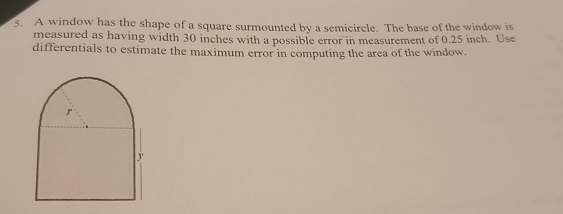 Solved 5. A window has the shape of a square surmounted by a | Chegg.com