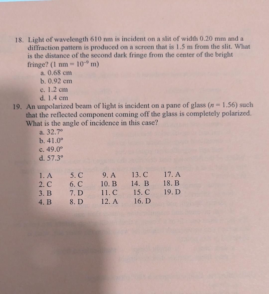 Solved This is a practice exam for optics. I hope to | Chegg.com