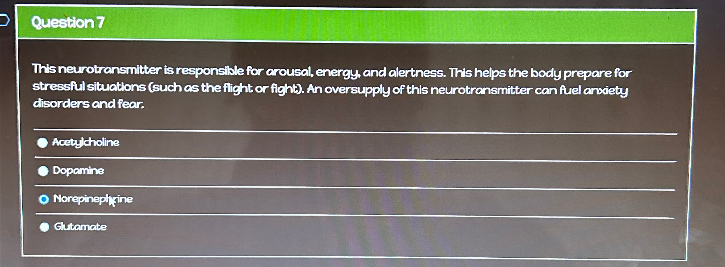 Solved Question 7This neurotransmitter is responsible for | Chegg.com