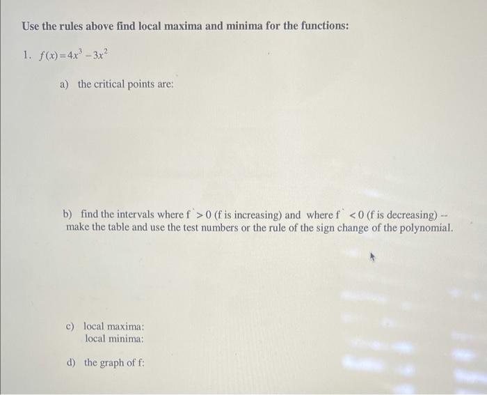 Solved Use the rules above find local maxima and minima for | Chegg.com