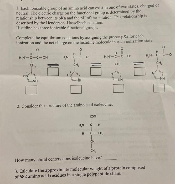 Solved 1. Each ionizable group of an amino acid can exist in | Chegg.com