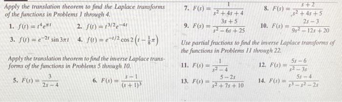 Solved Apply the translation theorem to find the Laplace | Chegg.com