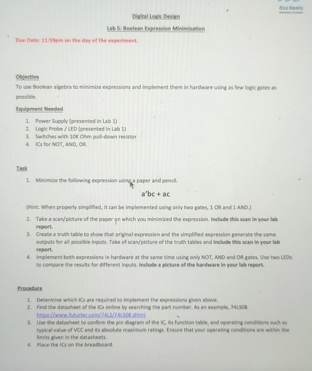Solved Digital Logic Design Lab 5: Boolean Expression | Chegg.com