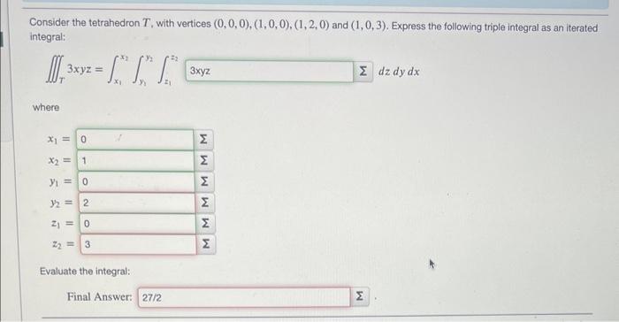 Solved Consider the tetrahedron T, with vertices | Chegg.com