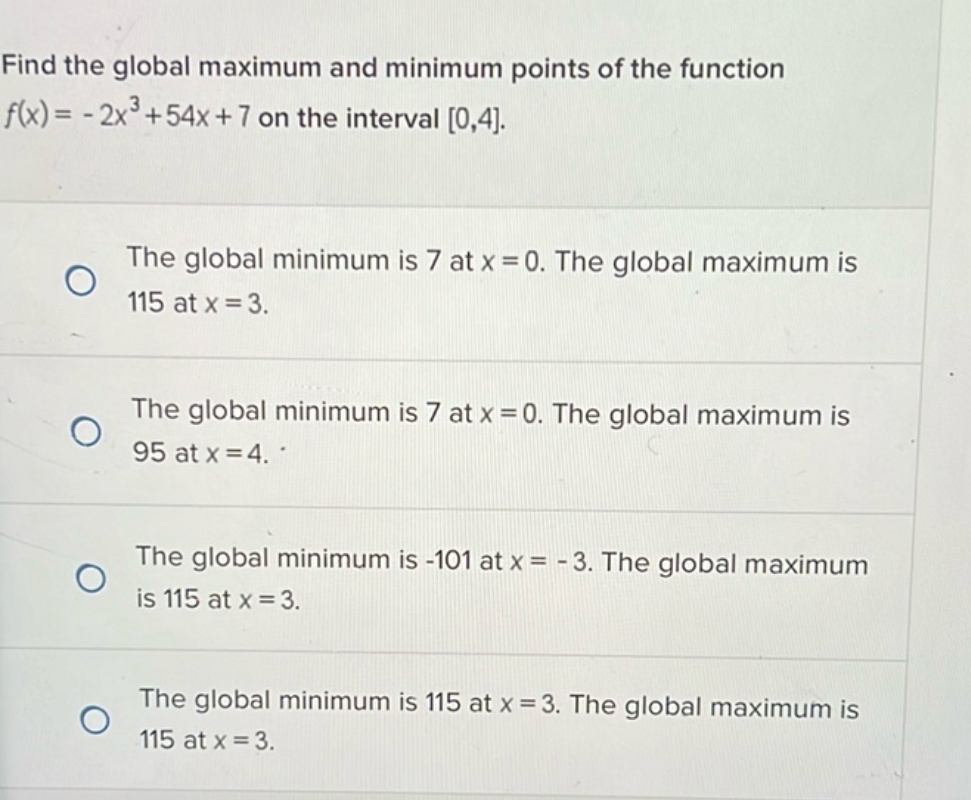 Solved Find the global maximum and minimum points of the | Chegg.com