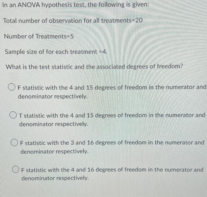 Solved In an ANOVA hypothesis test, the following is given: | Chegg.com