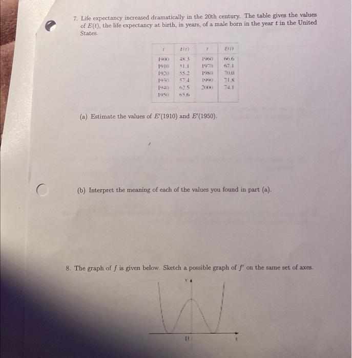 Solved 7. Life expectancy increased dramatically in the 20 | Chegg.com