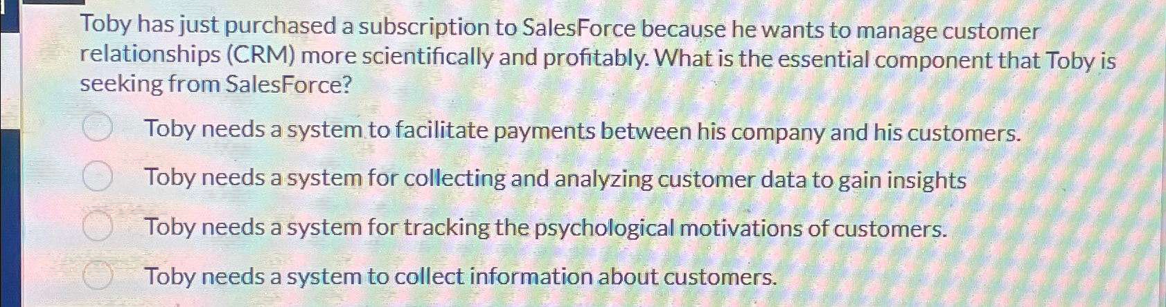 Solved Toby has just purchased a subscription to SalesForce | Chegg.com