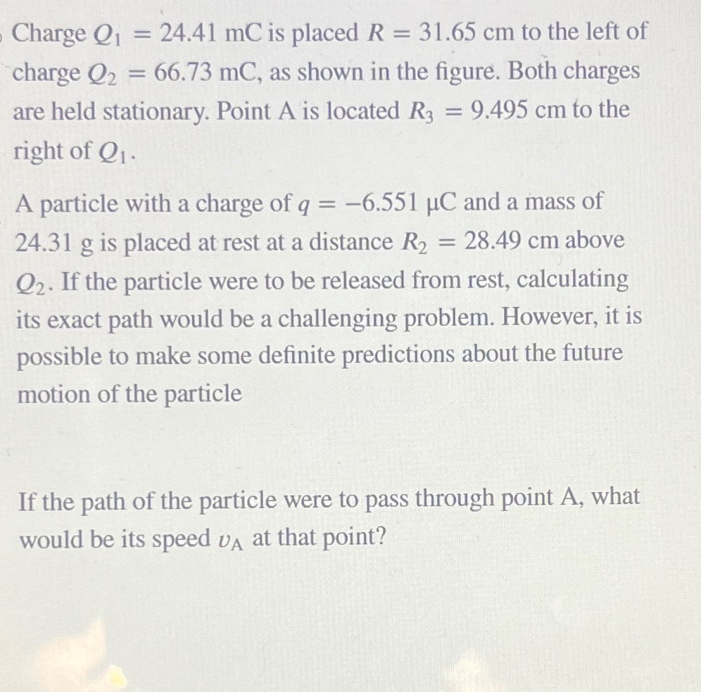 Solved Charge Q1=24.41mC ﻿is placed R=31.65cm ﻿to the left | Chegg.com
