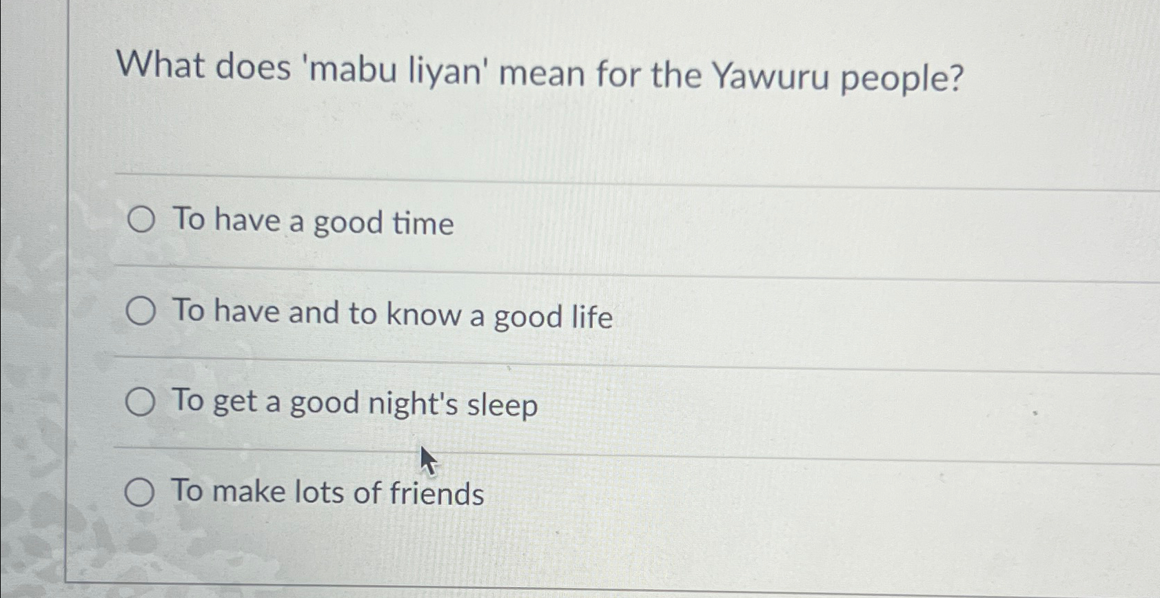 Solved What does 'mabu liyan' mean for the Yawuru people?To | Chegg.com