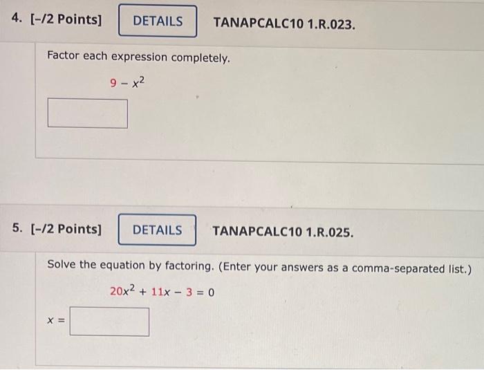 Solved Factor each expression completely. 9−x2 5. [−12 | Chegg.com