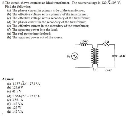 Solved The circuit shown contain an ideal transformer. The | Chegg.com
