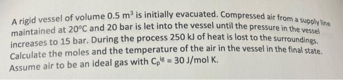 Solved A rigid vessel of volume 0.5 m3 is initially | Chegg.com