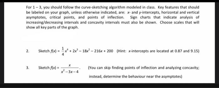 Solved For 1-3, you should follow the curve-sketching | Chegg.com