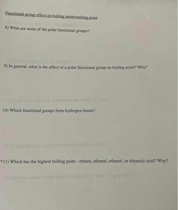 Functional group effect on boiling point/melting | Chegg.com