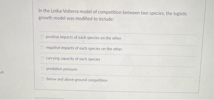 Solved In the Lotka-Volterra model of competition between | Chegg.com