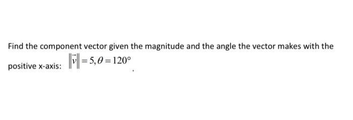 Solved Find the component vector given the magnitude and the | Chegg.com