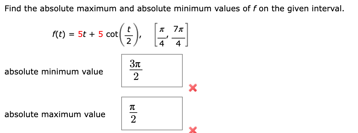 Solved Find the absolute maximum and absolute minimum values | Chegg.com
