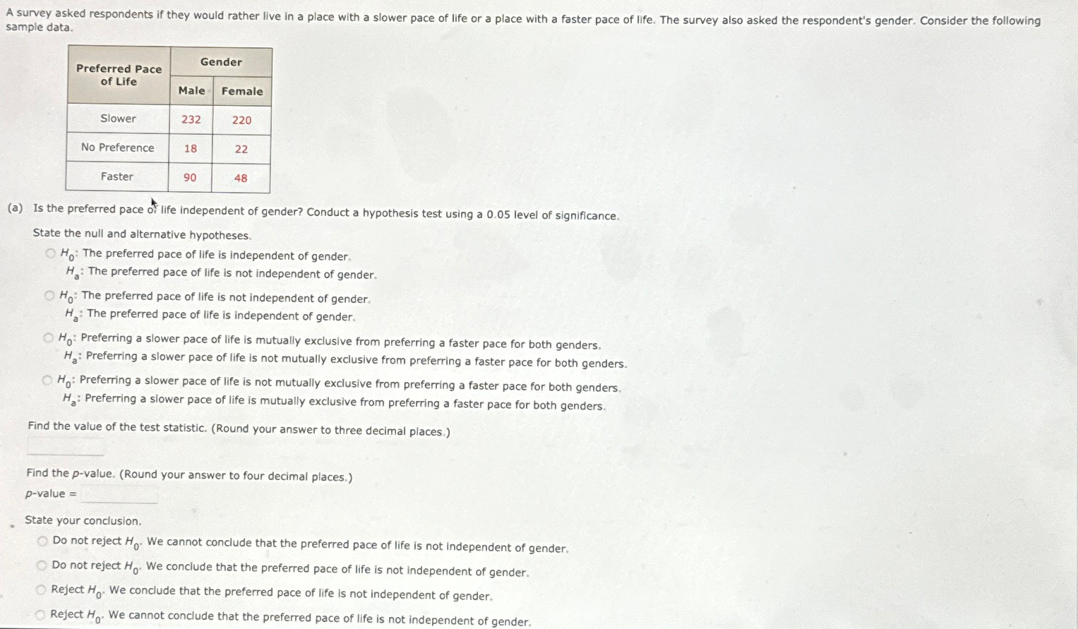 Solved sample data.\table[[\table[[Preferred Pace],[of | Chegg.com