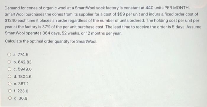 Solved Demand for cones of organic wool at a SmartWool sock | Chegg.com