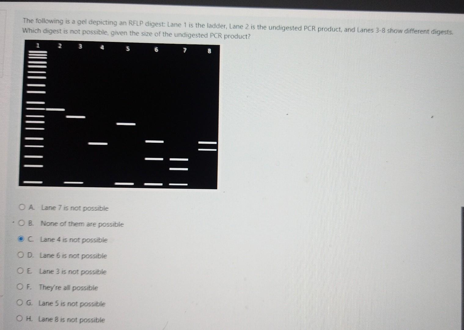 Solved The following is a gel depicting an RFLP digest: Lane | Chegg.com