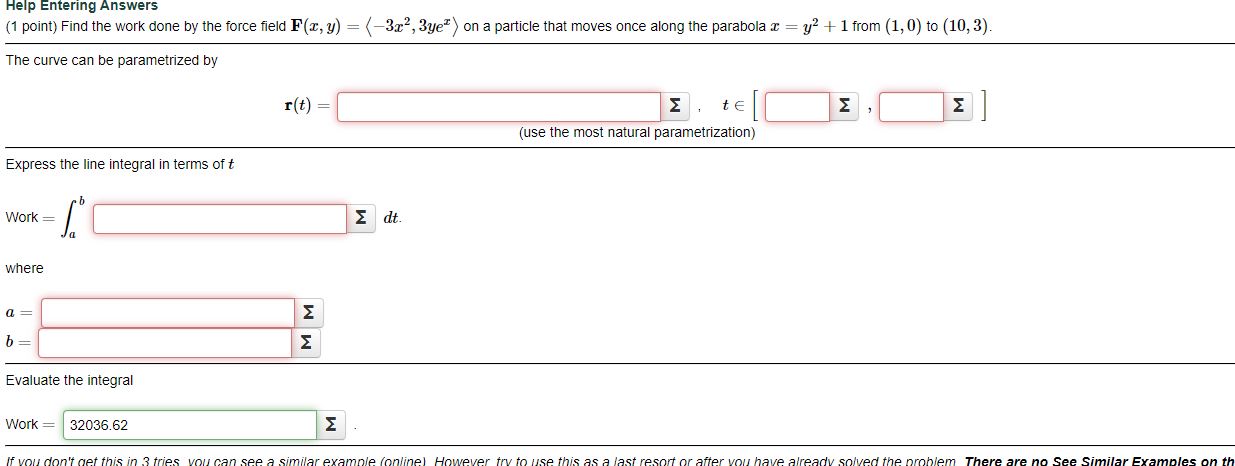 Solved Help Entering Answers(1 ﻿point) ﻿Find the work done | Chegg.com