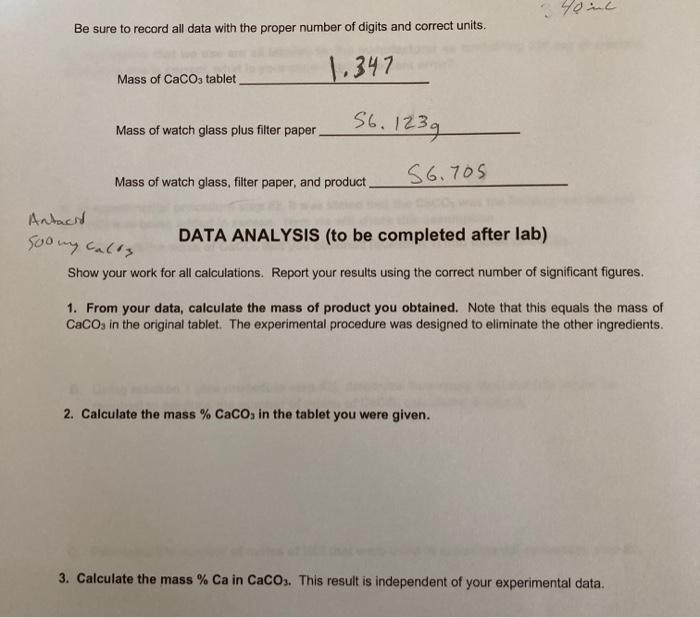 Solved Yol Be sure to record all data with the proper number | Chegg.com