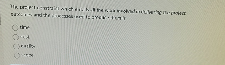 Solved The project constraint which entails all the work | Chegg.com