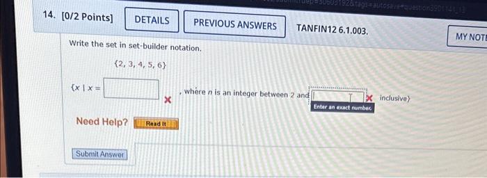 Solved Write the set in set-builder notation. {2,3,4,5,6} | Chegg.com