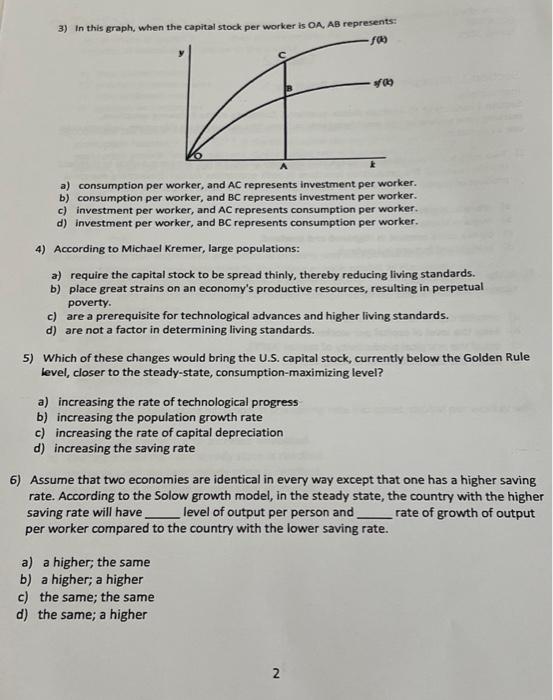 Solved 3) In this graph, when the capital stock per worker | Chegg.com