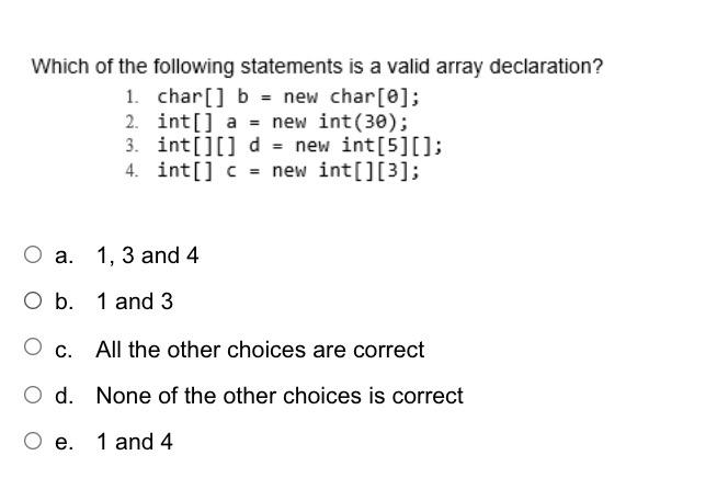 Solved Which of the following statements is a valid array | Chegg.com
