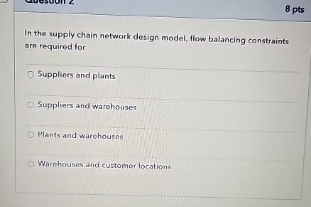 Solved 8 ﻿ptsIn the supply chain network design model, flow | Chegg.com