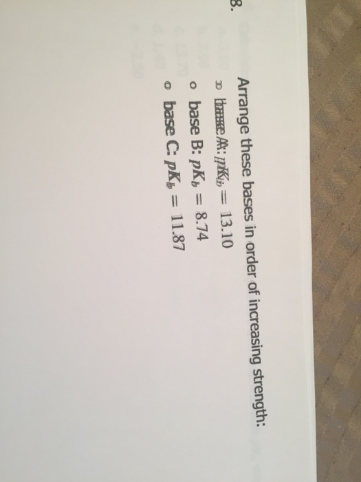 Solved Arrange these bases in order of increasing strength: | Chegg.com