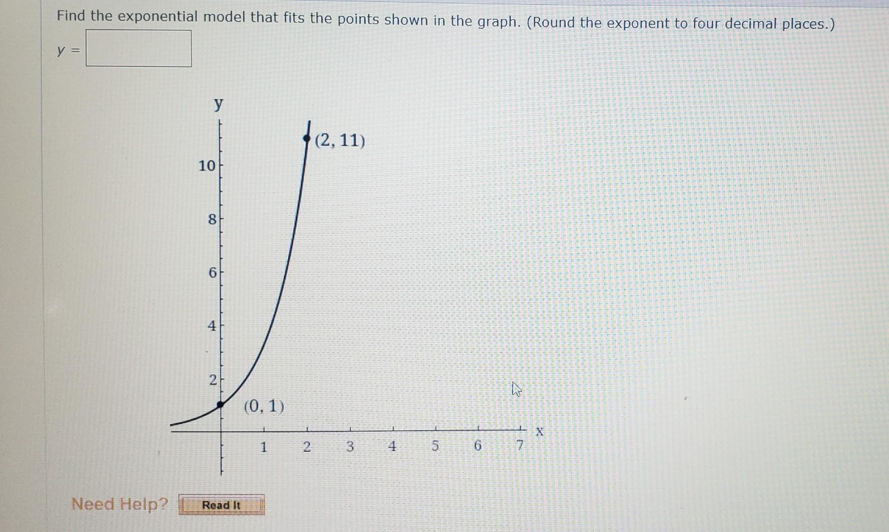 Solved Find the exponential model that fits the points shown | Chegg.com
