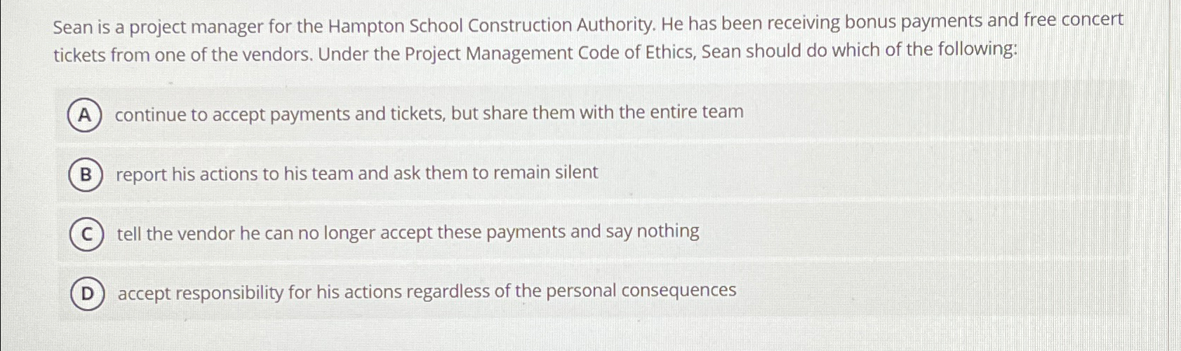 Solved Sean is a project manager for the Hampton School | Chegg.com