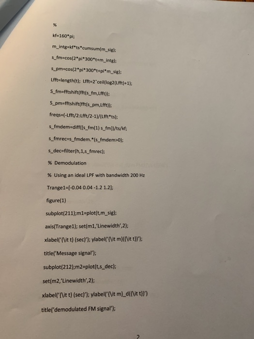 Week 9 Matlab project, ELEN420/Prof. Kraimeche In | Chegg.com