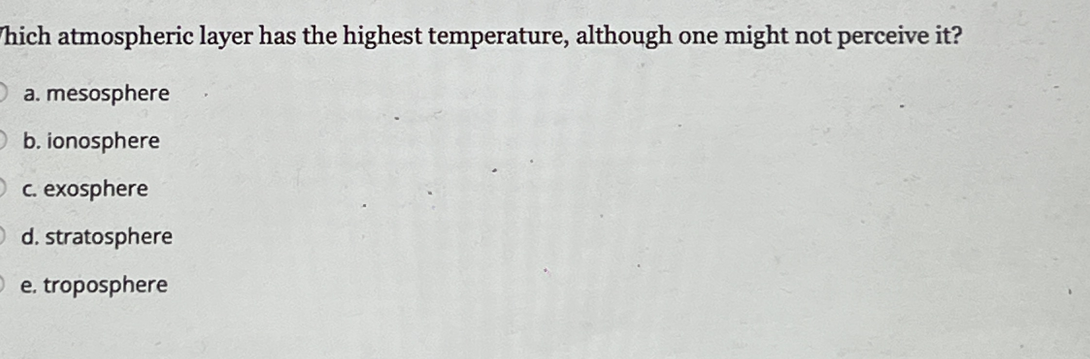 Solved Which atmospheric layer has the highest temperature, | Chegg.com