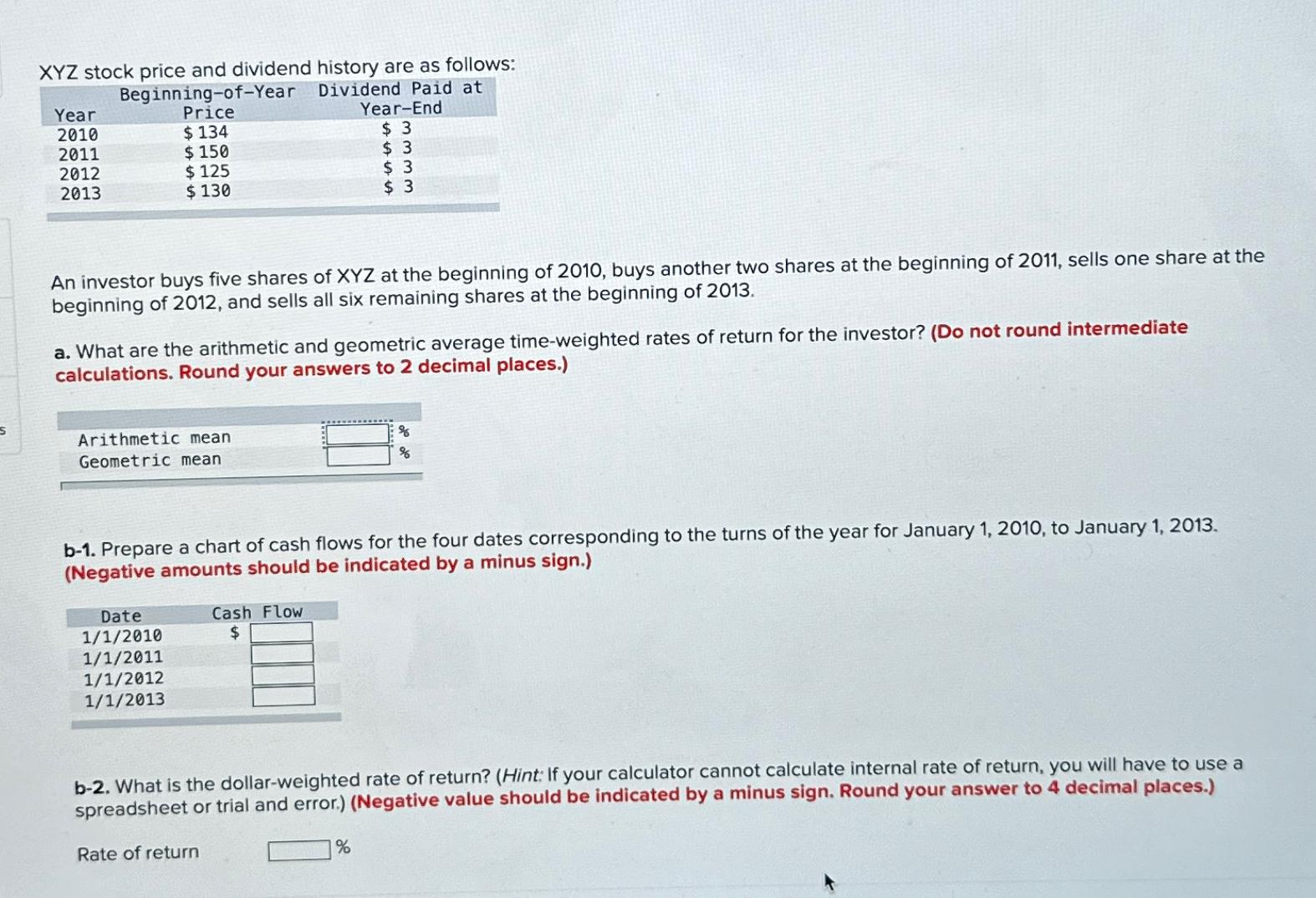 Solved xYZ ﻿stock price and dividend history are as | Chegg.com
