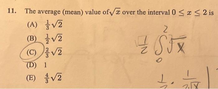 Solved 11. The average (mean) value of x over the interval | Chegg.com