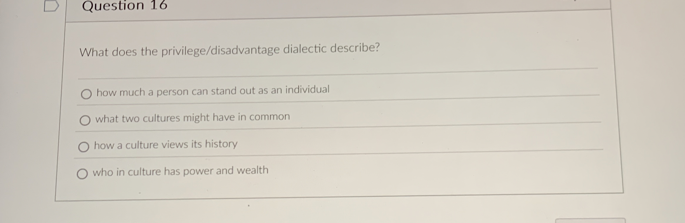 Solved Question 16What does the privilege/disadvantage | Chegg.com