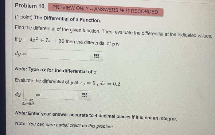 Solved Problem 10. PREVIEW ONLY -- ANSWERS NOT RECORDED (1 | Chegg.com