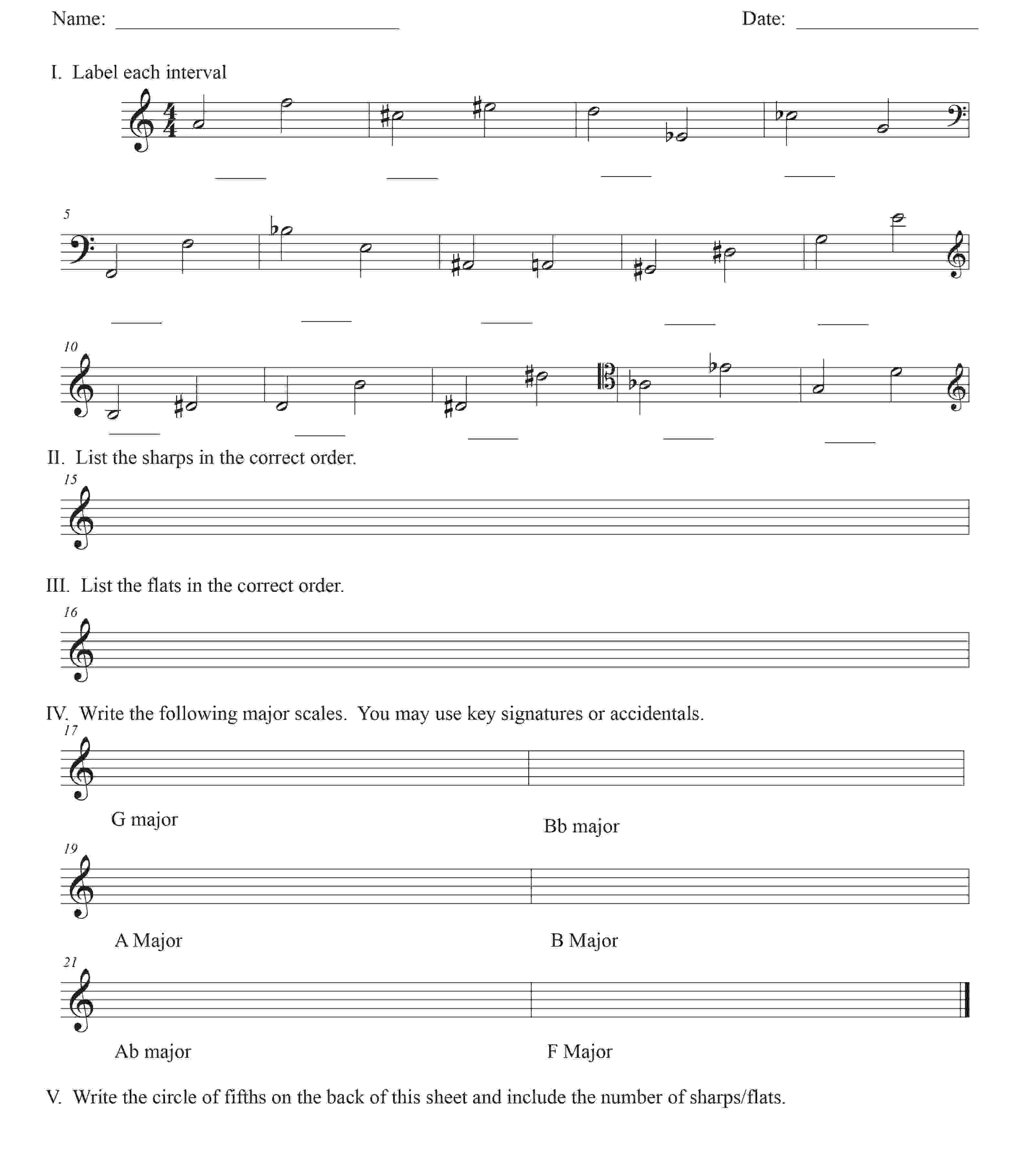 I. Label each intervalII. ﻿List the sharps in the | Chegg.com