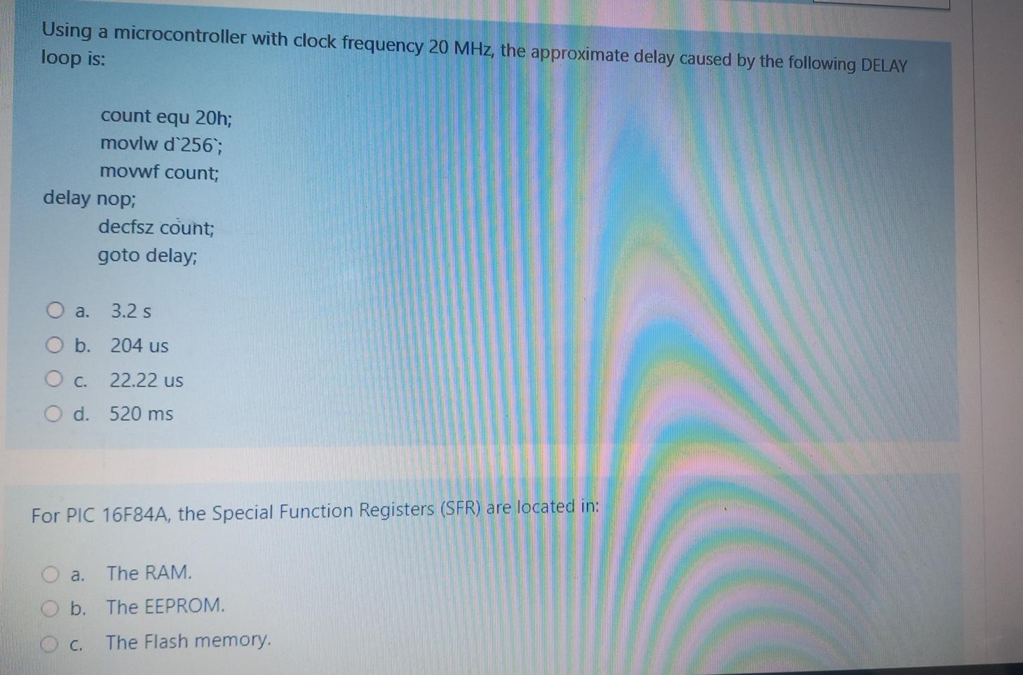 Solved Using a microcontroller with clock frequency 20 MHz, | Chegg.com