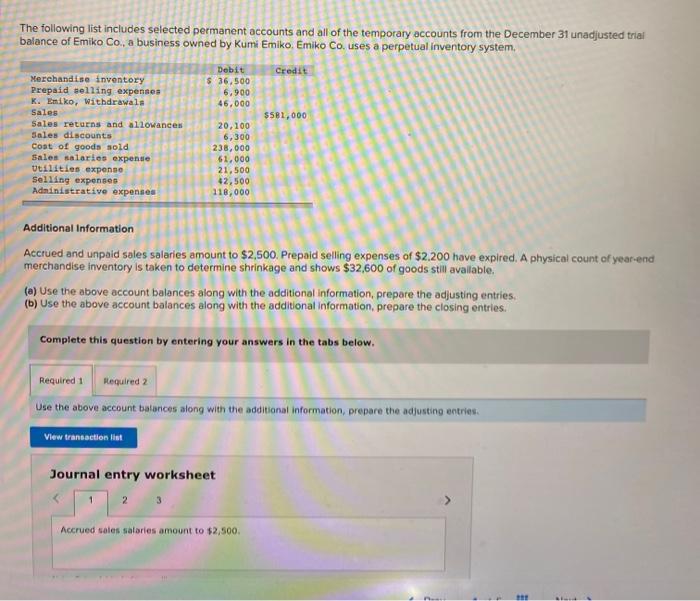 Solved The following list includes selected permanent | Chegg.com